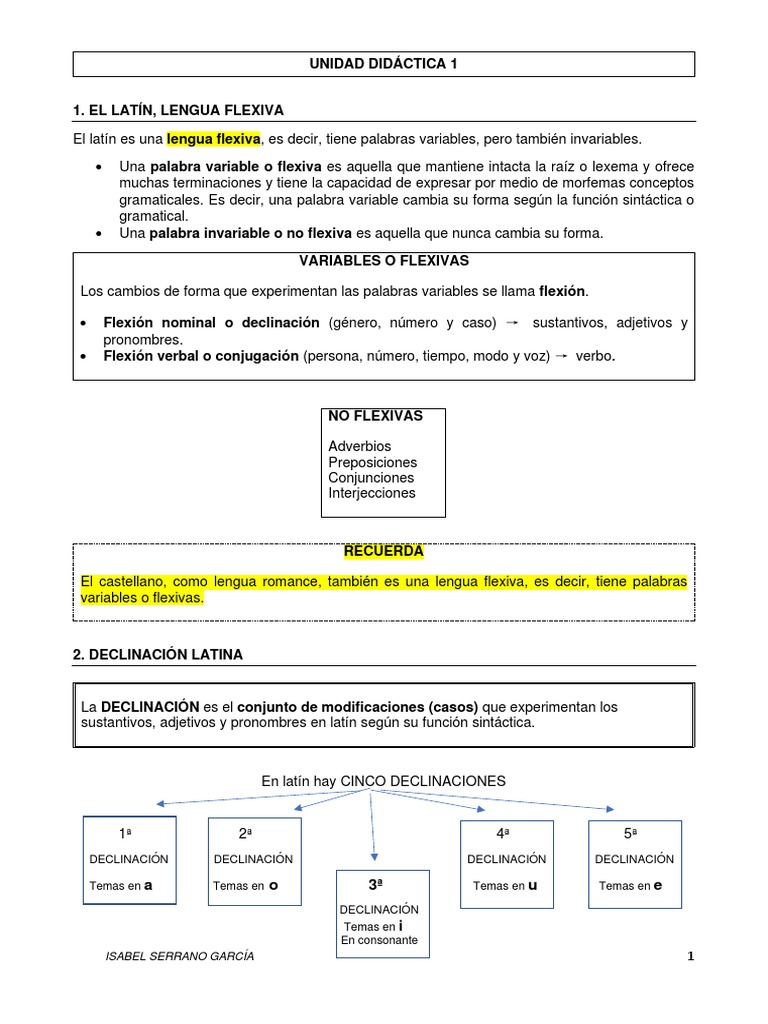 Introducción al Latín: Flexión y Declinación | PDF | Palabra | Numero ...