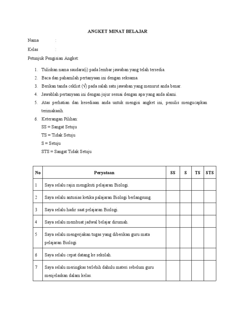 ANGKET MINAT BELAJAR | PDF
