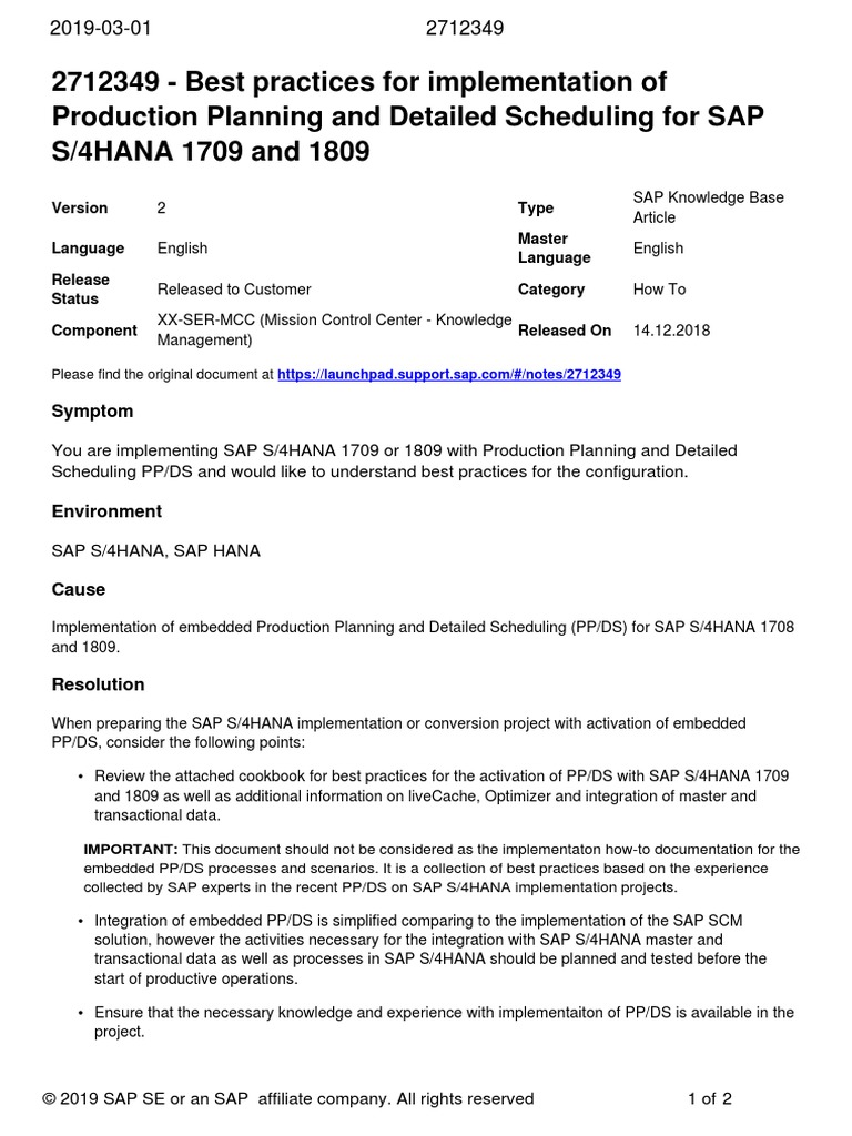 Best Practices For Implementation of Production Planning and Detailed ...