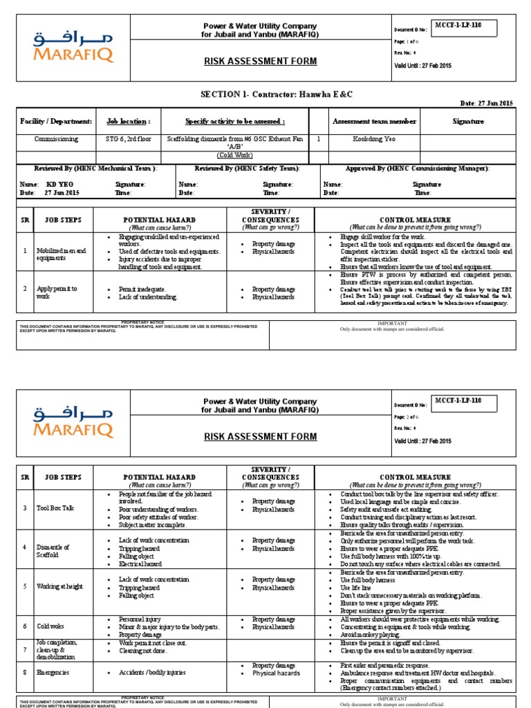 Risk Assessment for Scaffold Dismental | PDF | Risk Assessment ...