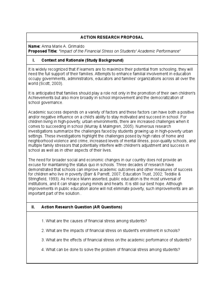 Action Research Proposal | PDF | Teachers | Experience