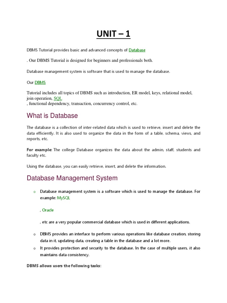 Unit 1 Bca Iii Sem Pdf Databases Relational Database