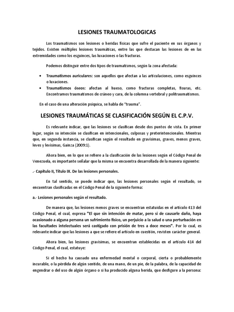 Clasificación de Lesiones Traumáticas | PDF | Lesión | Causas de la muerte