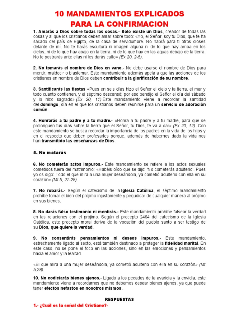 Cuestionario Examen Final | PDF | Diez Mandamientos | Pecado