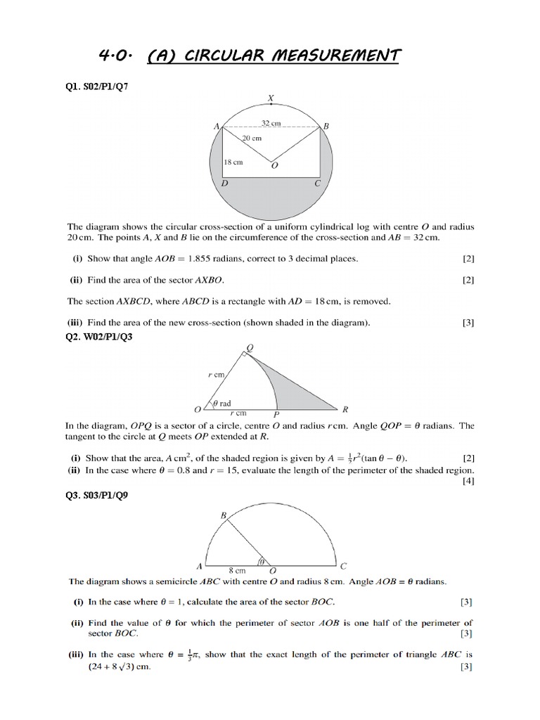 CIRCULAR MEASURES P1 Topical Past Papers | PDF