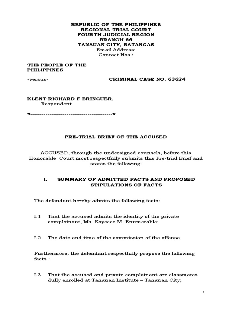 Pre Trial Brief Template 2 | PDF | Rape | Legal Procedure