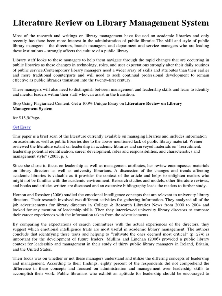 Library Management System Literature Review | PDF