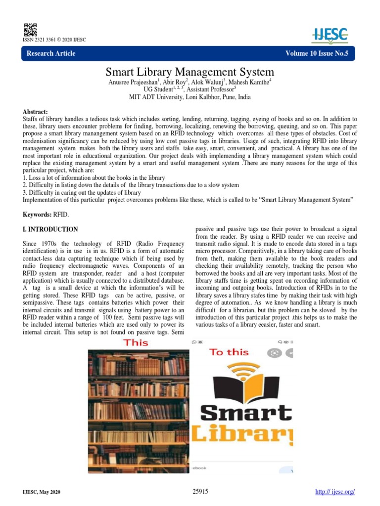 .Smart Library Management System | PDF | Radio Frequency Identification ...