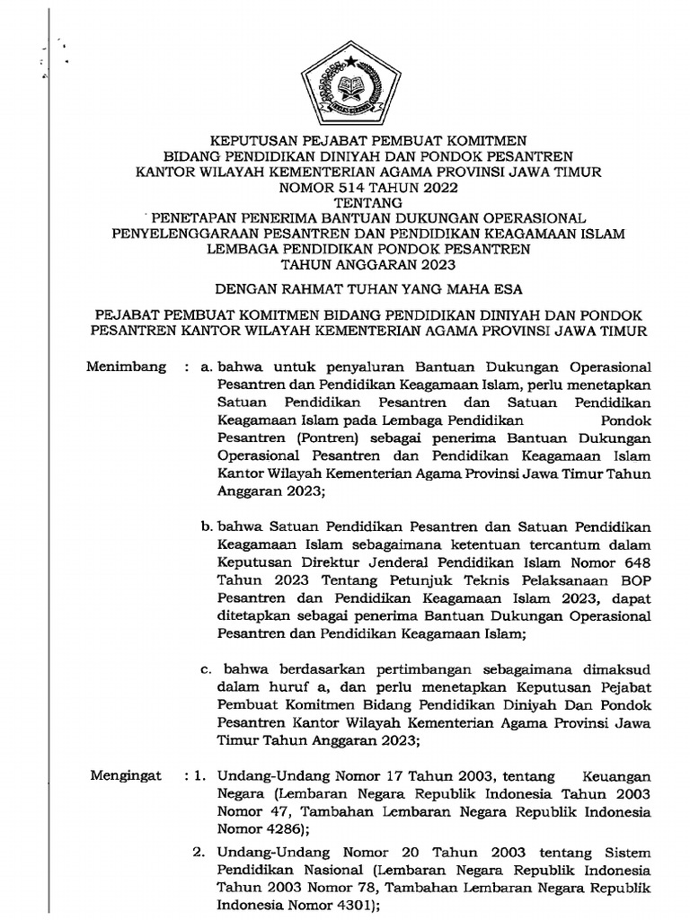 SK Bop Pondok Pesantren 2023 | PDF