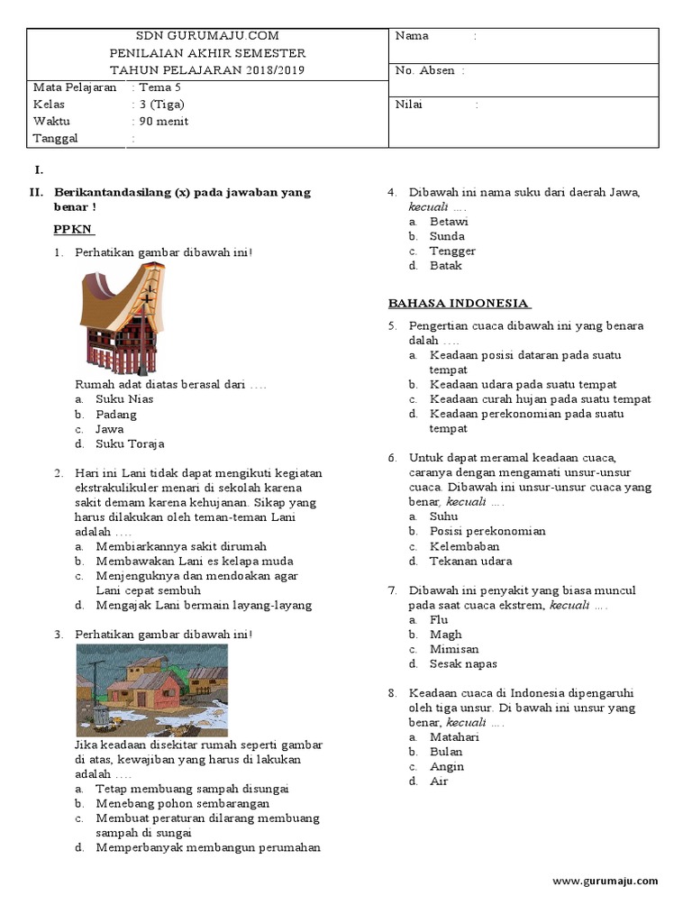 Soal Pas Kelas 3 Tema 5 | PDF