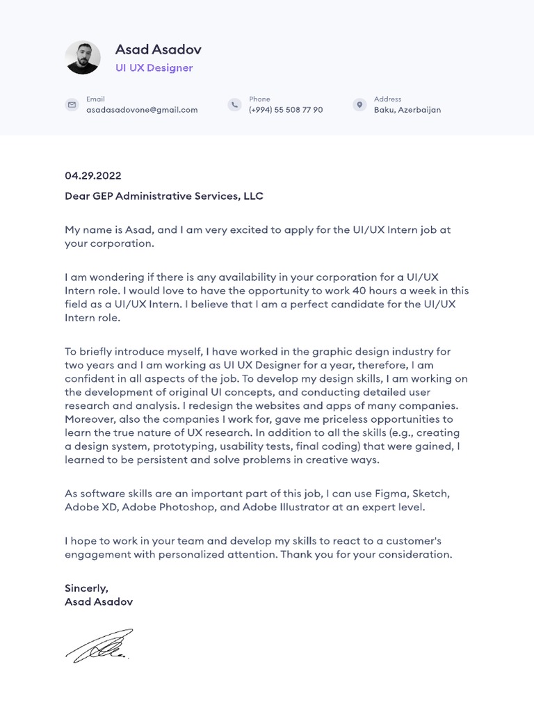 Asad's Cover Letter | PDF