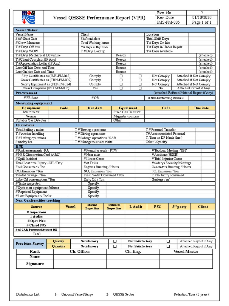 IMS-FM-005 Vessel QHSE Performance Report VPR-ver2 | PDF
