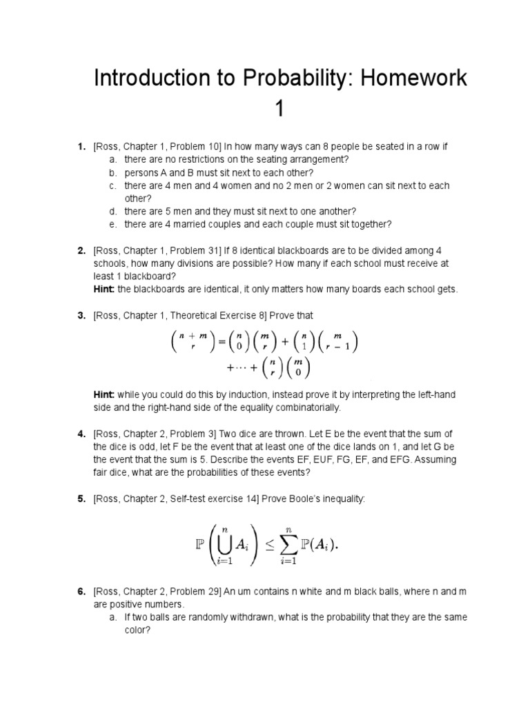 Ross Exercises 1 4 | PDF | Probability Distribution | Variance