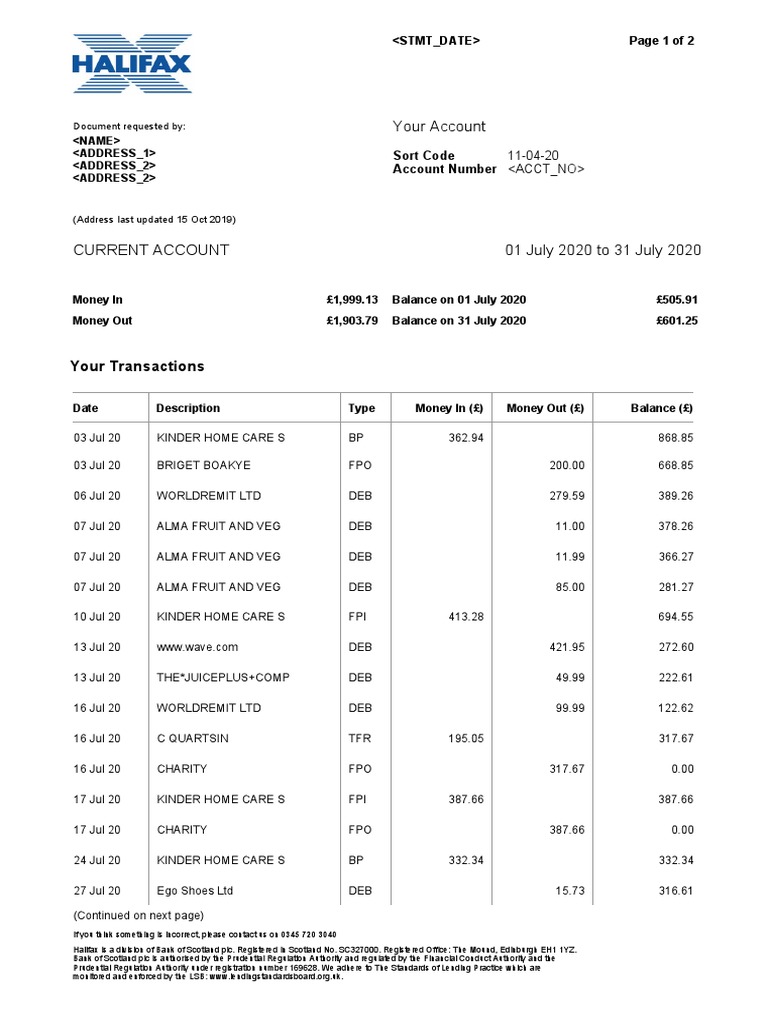 July 2020 Current Account Statement | PDF | Banks | Corporations