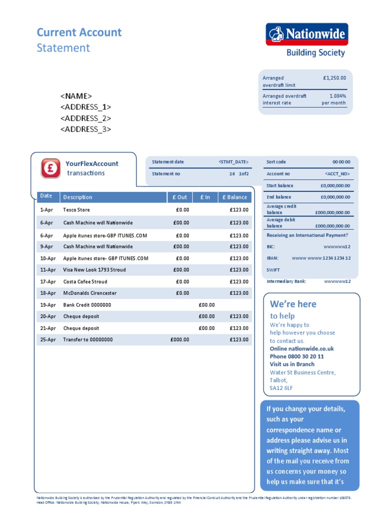 Nationwide Current Account Statement Sample | PDF | Economies | Payments