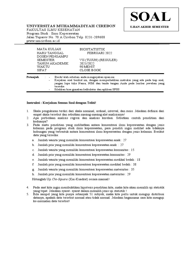 Soal UAS Biostatistik | PDF | Karier & Perkembangan