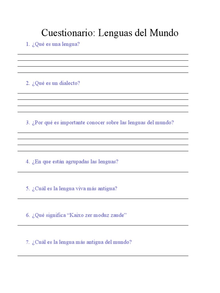 Cuestionario - Lenguas Del Mundo | PDF
