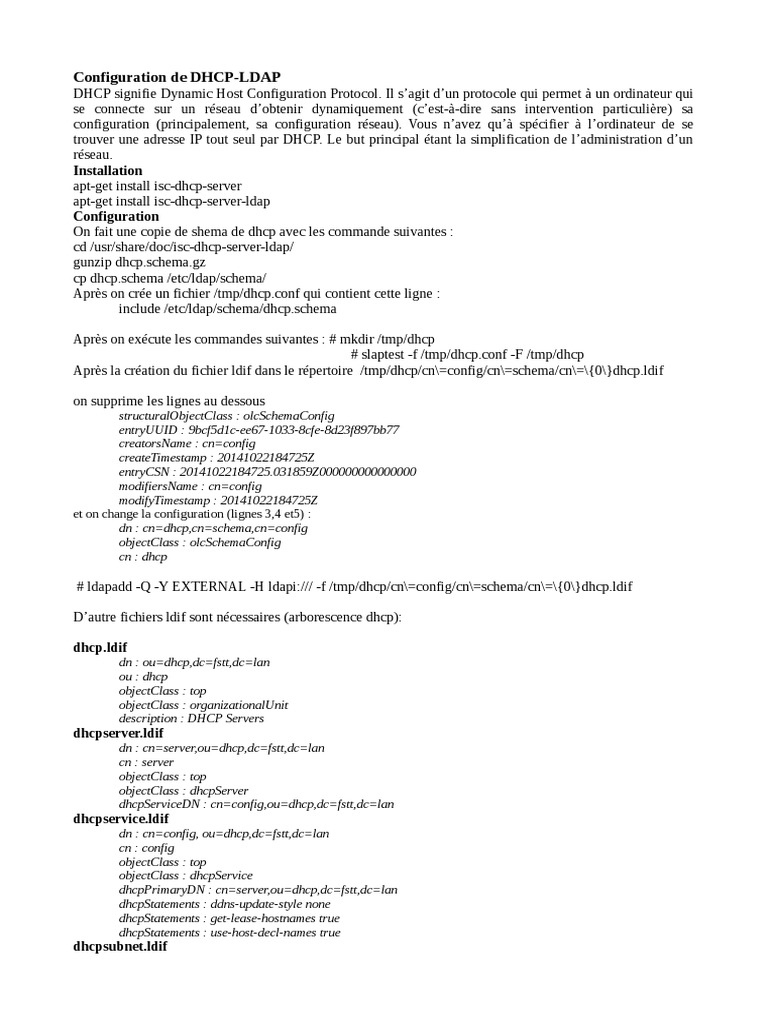 Configuration DHCP avec LDAP sur Linux | PDF | Informatique ...