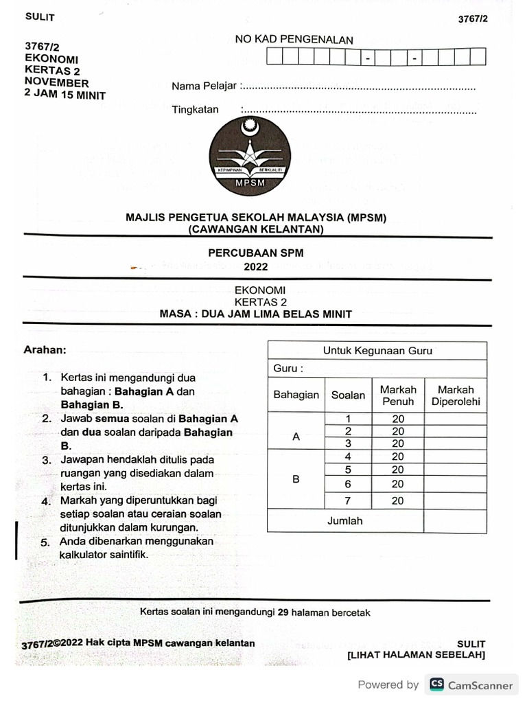 2022 Kelantan - MPSM Ekonomi K2 | PDF