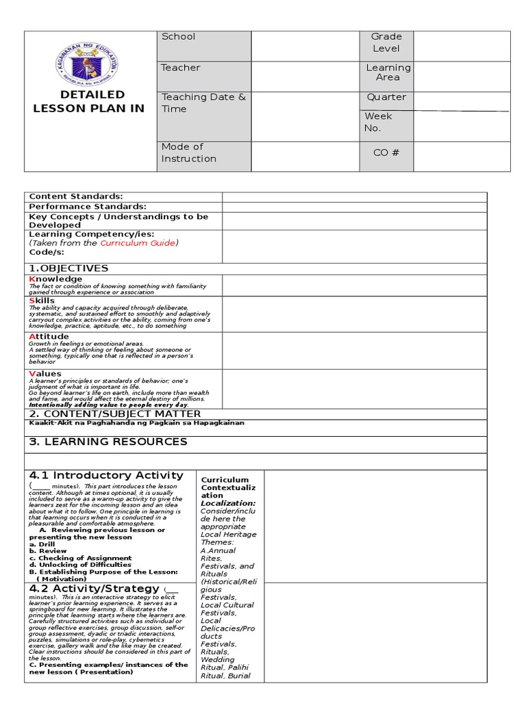 Detailed Lesson Plan Template DO 42 | PDF | Learning | Educational ...