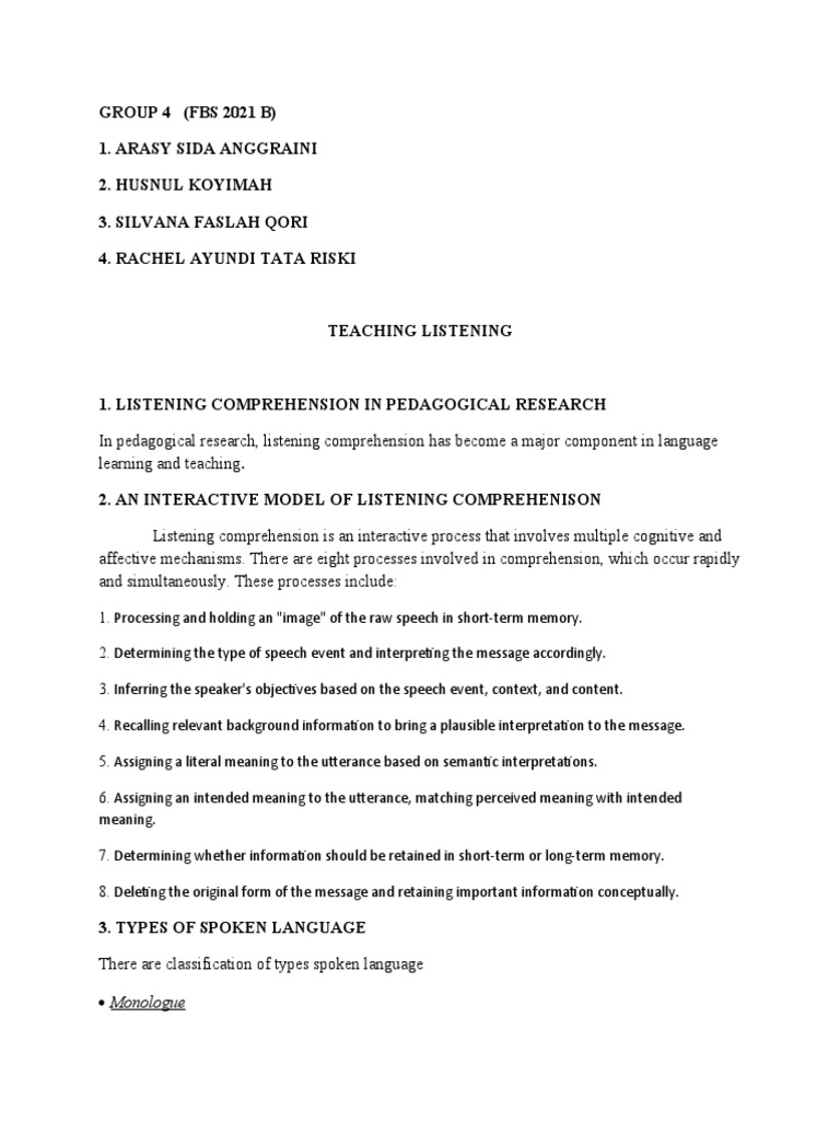 Resume Tefl Group 4 (Teaching Lsitening) | PDF