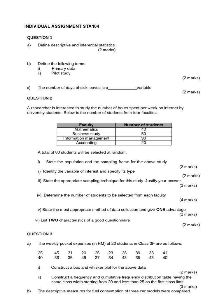 STA104 Individual Assignment Overview | PDF | Mean | Mode (Statistics)