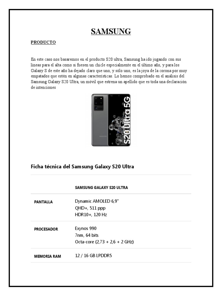 Análisis del Samsung Galaxy S20 Ultra | PDF | Marketing | Telefonía móvil