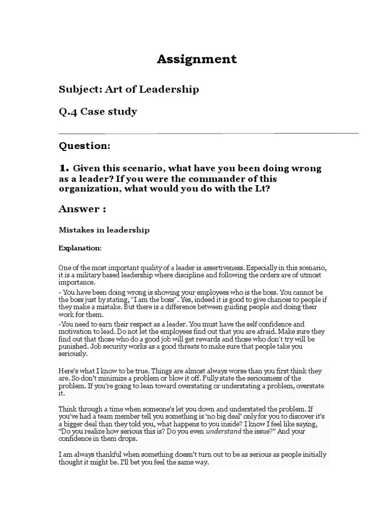 Art of Leadership Case Study 4 | PDF | Leadership | Psychology