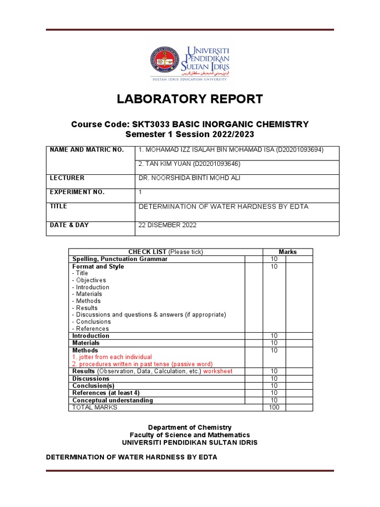 Lab Report 1 Skt3033 A221 | Download Free PDF | Magnesium | Titration