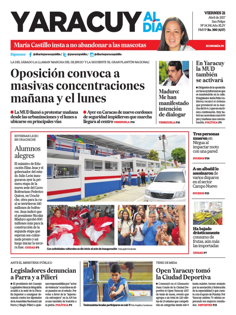 Oposición convoca protestas en Yaracuy | PDF | Gobierno