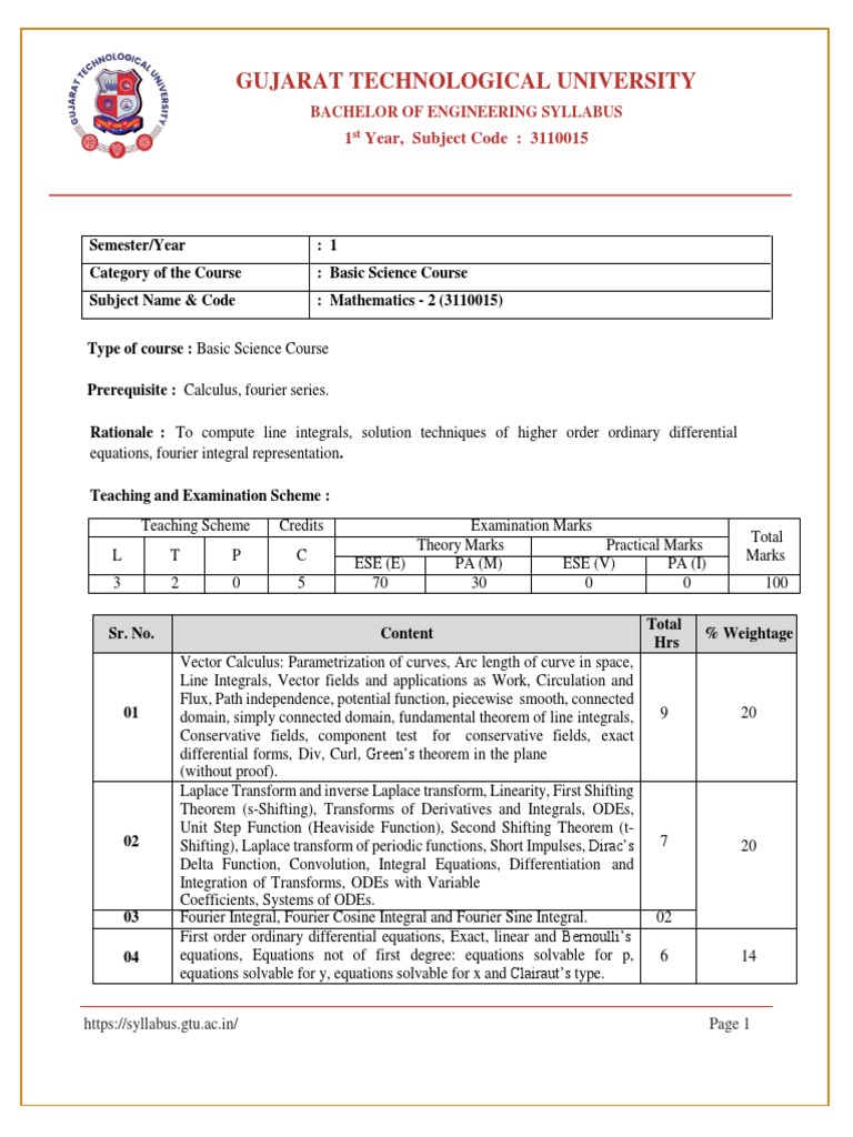 Gujarat Technological University: 1 Year, Subject Code: 3110015 | PDF ...