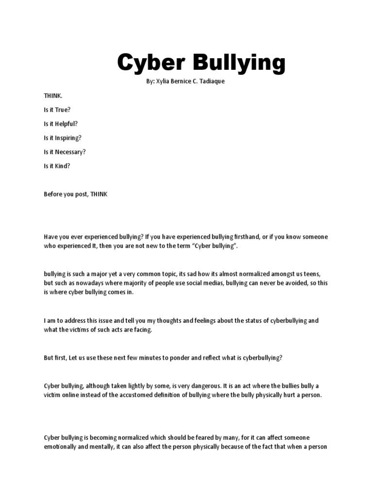 Cyber Bullying Orational Speech | PDF | Cyberbullying | Bullying