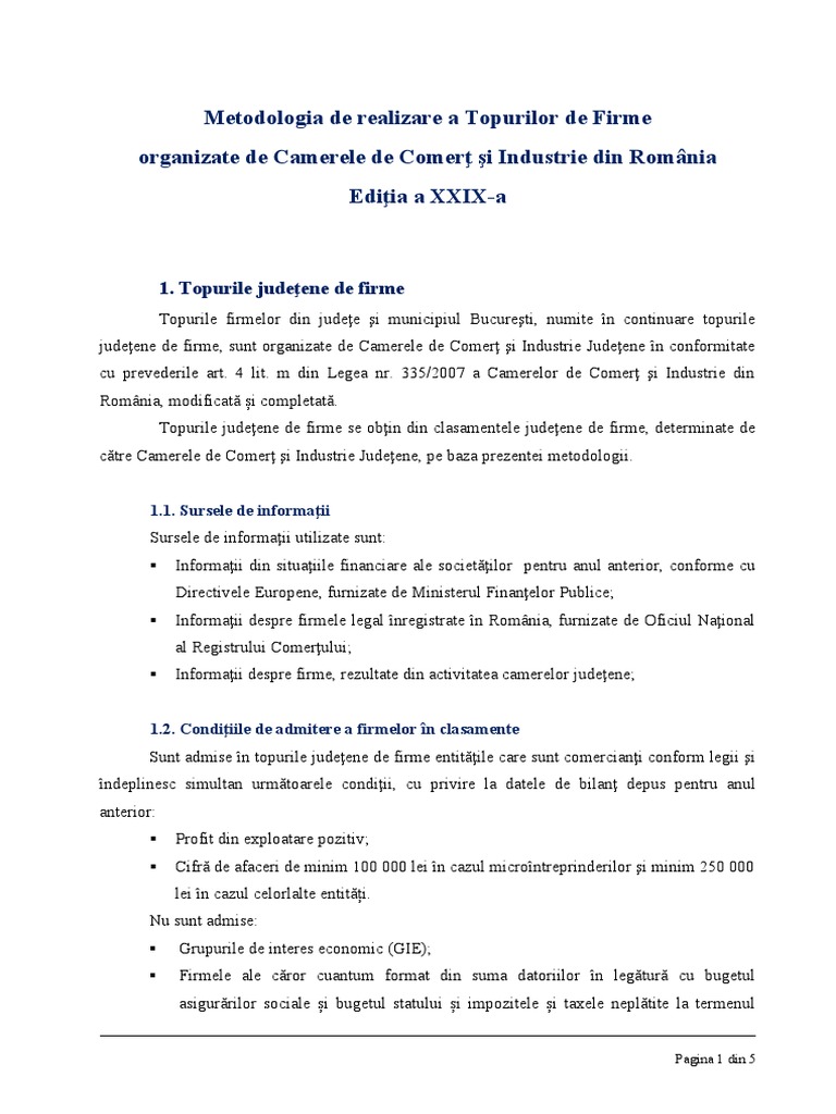 Metodologie Topuri de Firme Editia XXIX - 2022 | PDF