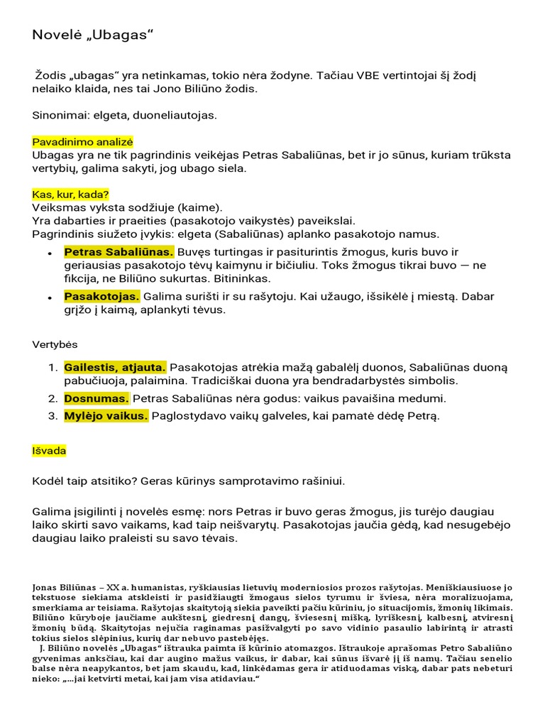 "Ubagas" J. Biliūnas | PDF