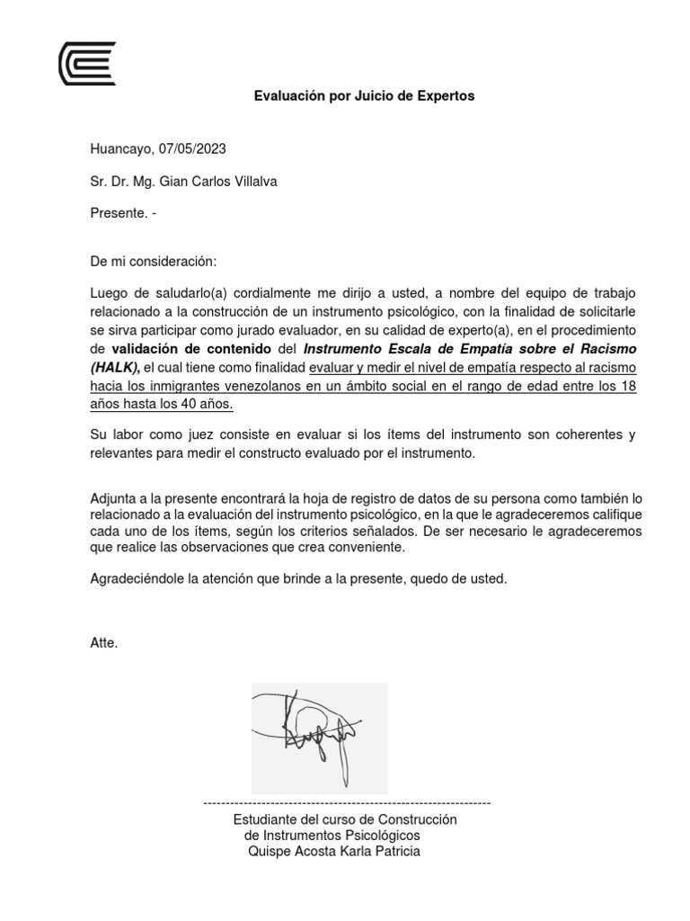 Carta - Juicio de Expertos | PDF