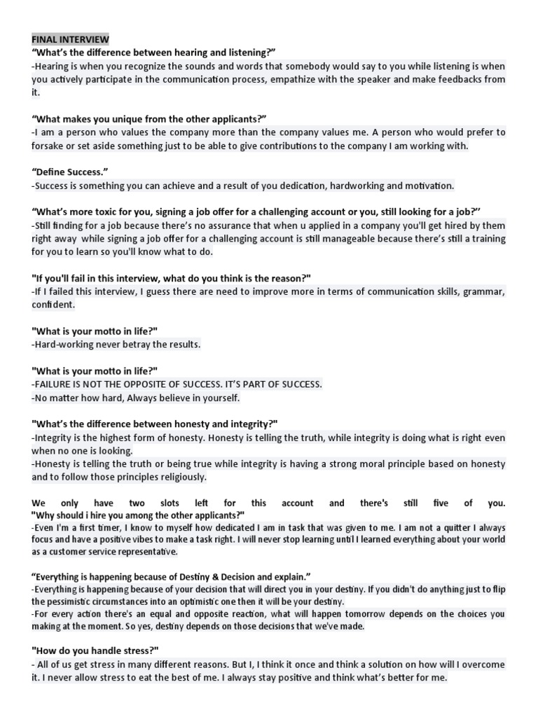 Final Interview-CALL CENTER | PDF | Integrity | Truth
