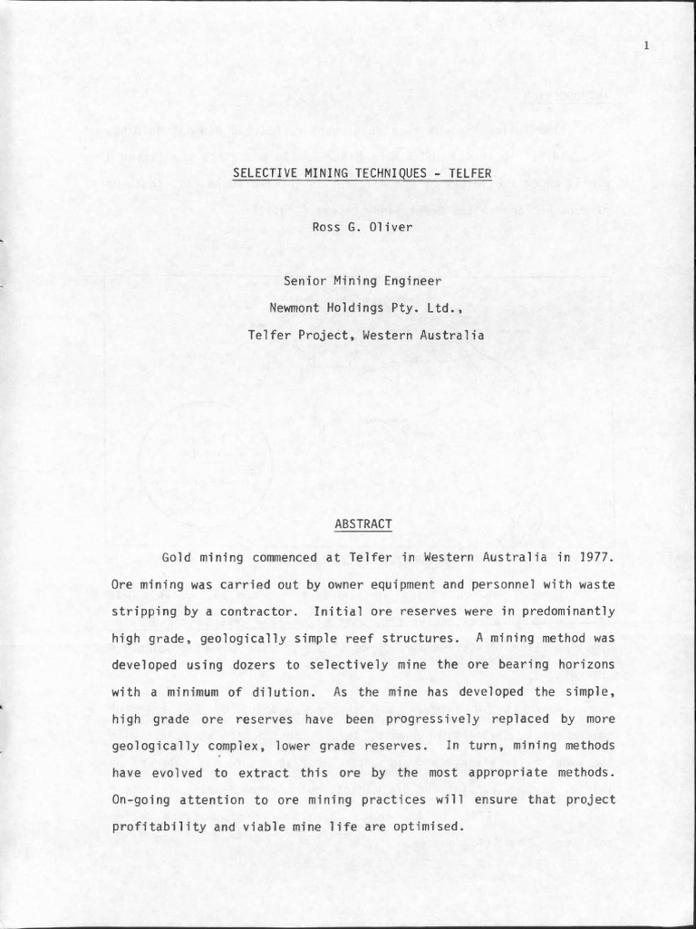 Selective Mining Techniques - Telfer | PDF | Mining | Fault (Geology)