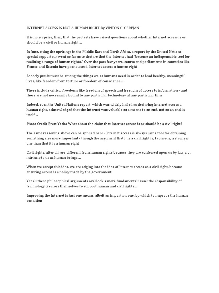 Internet Access Is Not A Human Right | PDF | Internet | Internet Access
