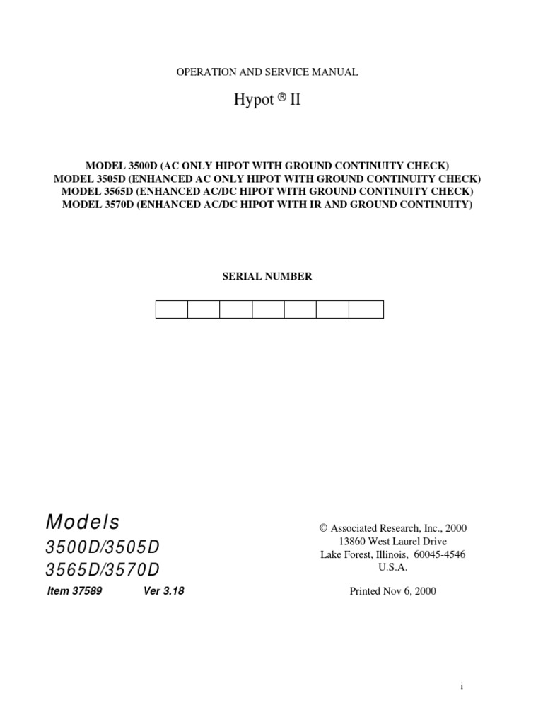 Associated Research 3500D Series Hypot II Operation & Calibration | PDF ...