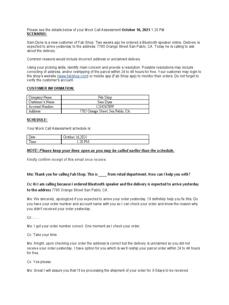 MOCK CALL-Retail Account | PDF | Computing