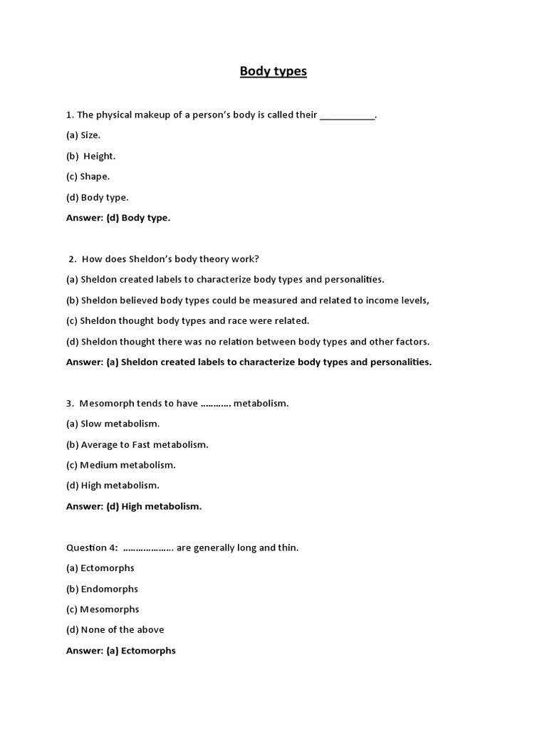 Body Types MCQ | PDF | Skeletal Muscle | Physical Attractiveness