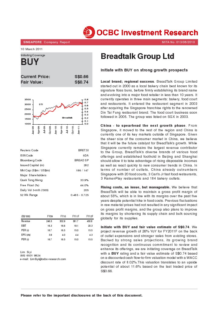 Breadtalk Group LTD: Current Price: S$0.66 Fair Value: S$0.74 | PDF ...