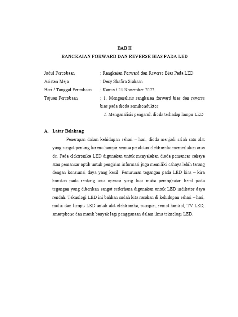 Laporan Mingguan Rangkaian Forward Dan Reverse Bias Pada LED | PDF