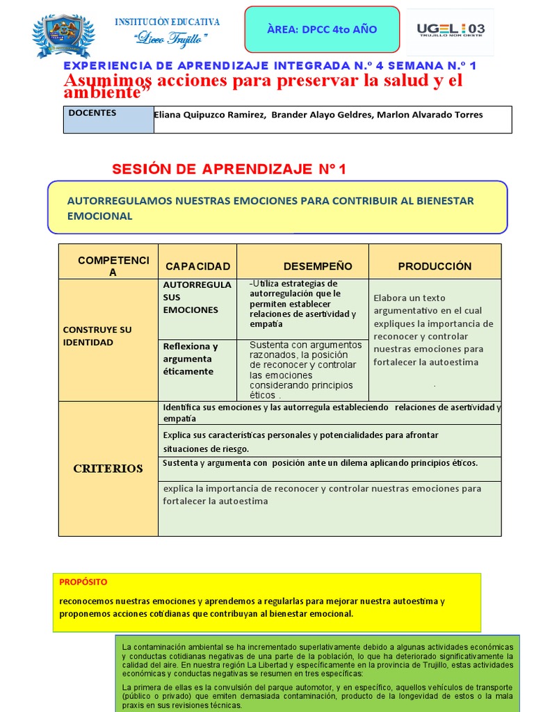 EXPERIENCIA 4 SESION 1 y 2 DPCC 4to | PDF | Las emociones | Autoestima