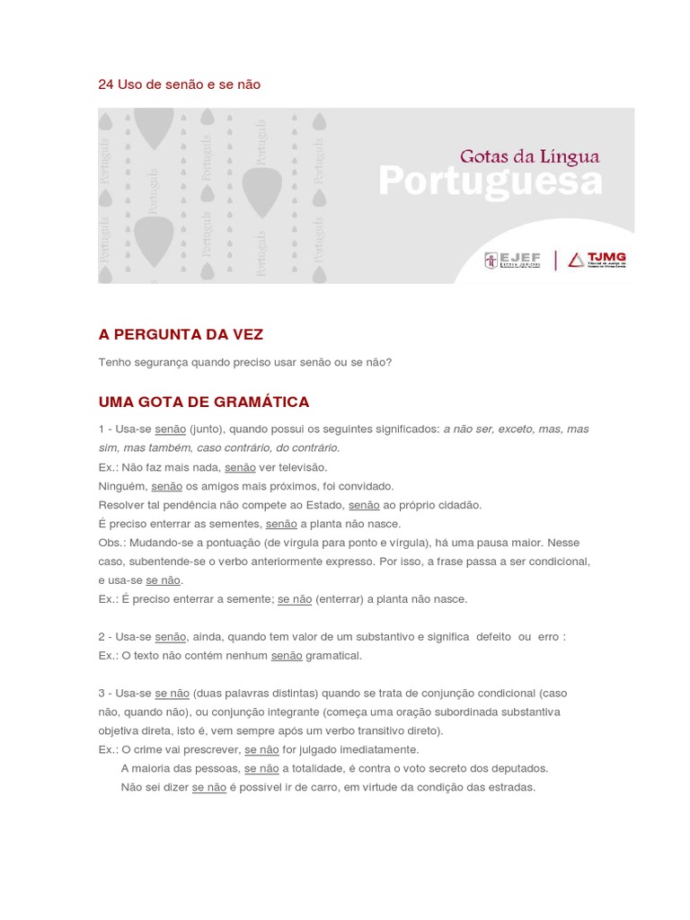 Uso de Senão e Se Não: Guia Prático | PDF