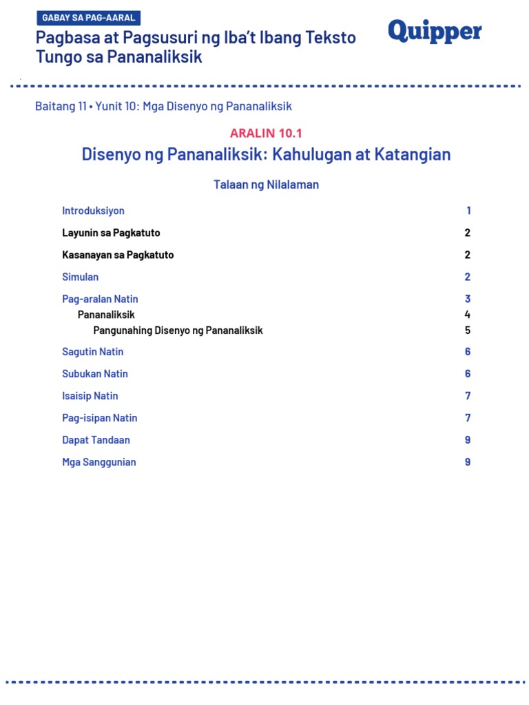 DISENYO NG PANANALIKSIK | PDF
