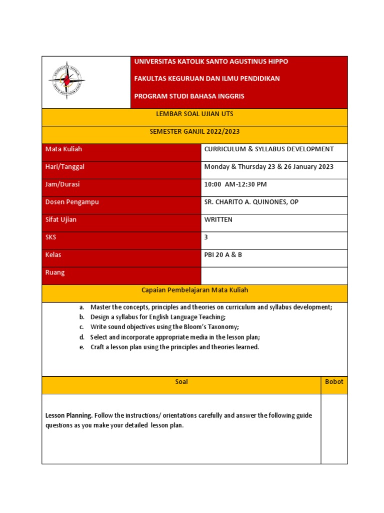 Cha Soal Uas Curriculum Syllabus Dev Pdf Teachers Verb