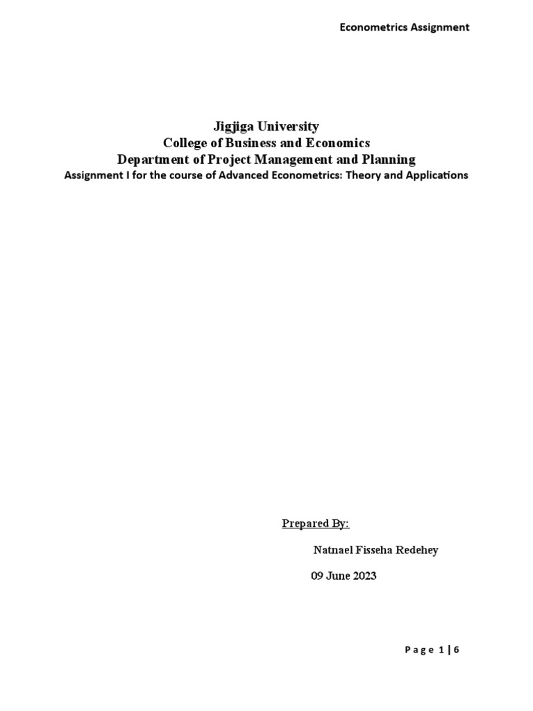 Econometrics Assignment - Natnael Fisseha Redehey | PDF | Errors And ... Econometrics Assignment - Natnael Fisseha Redehey | PDF | Errors And ...