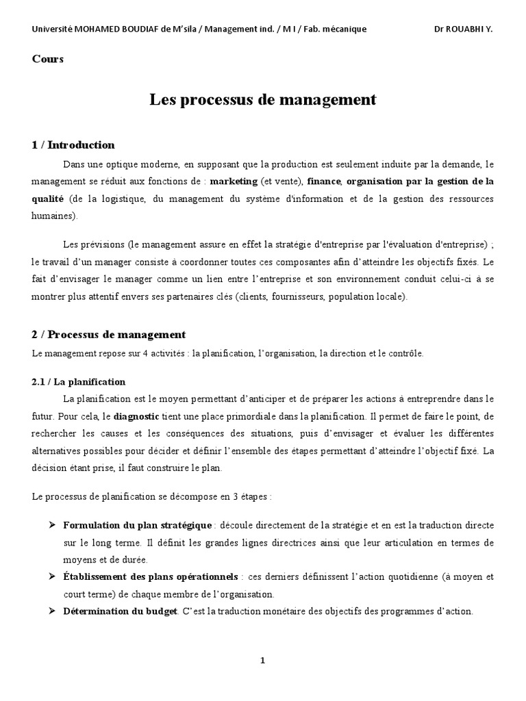Les 4 processus du management | PDF | Planification | Business