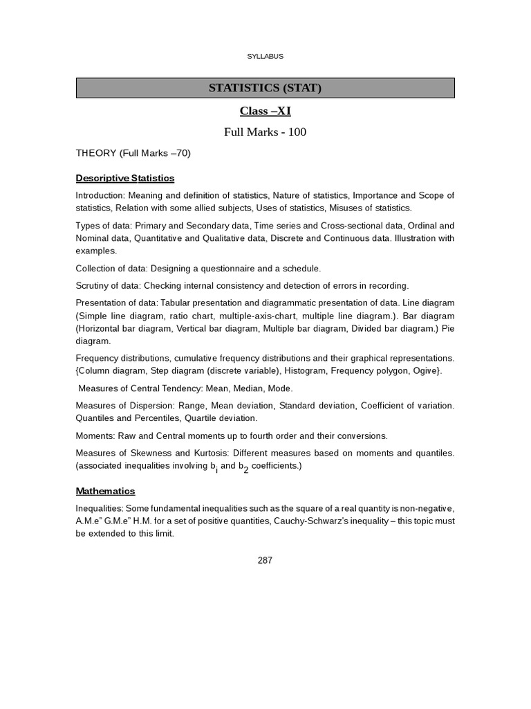 Statistics Class 11 Syllabus | PDF | Statistics | Probability